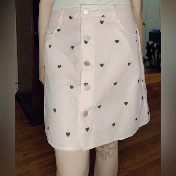 ROMWE | Skirts | Pink Black Heart Button Up Skirt Romwe | Poshmark